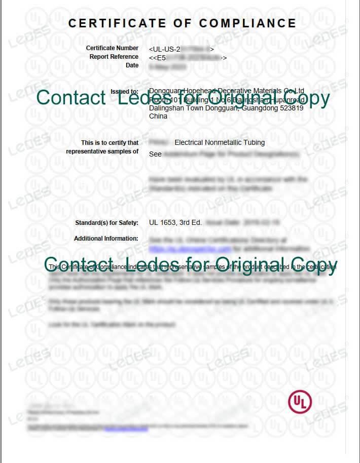 Certifications - Ledes - The Leading Electrical Conduit Pipe & Fitting Supplier in China